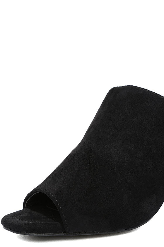 Chic Black Heels - Vegan Suede Mules - Peep-Toe Mules - $28.00