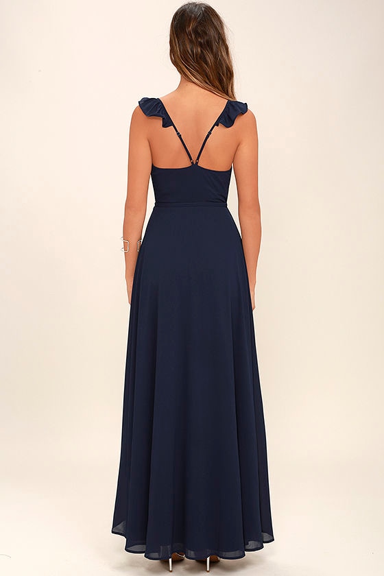 Lovely Navy Blue Dress - Wrap Dress - High-Low Dress - Midi Dress - $69.00