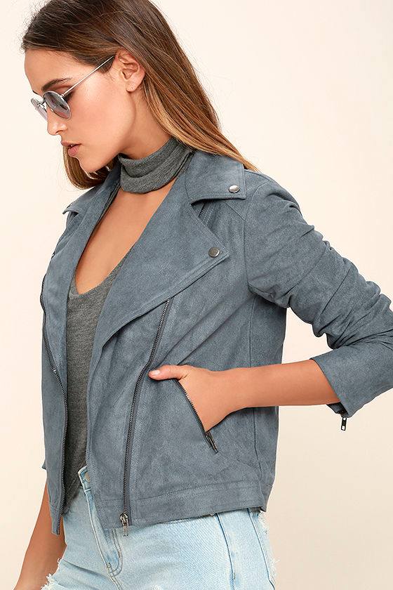 Chic Slate Blue Jacket - Moto Jacket - Vegan Suede Jacket - $78.00