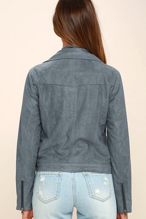 Chic Slate Blue Jacket - Moto Jacket - Vegan Suede Jacket - $78.00
