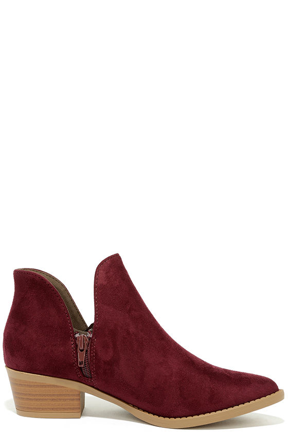 Cute Wine Red Booties - Vegan Suede Booties - Pointed Toe Booties - $28.00