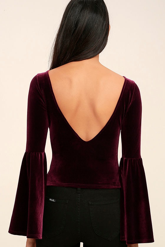 Chic Burgundy Top - Velvet Top - Crop Top - Long Sleeve Top $31.00