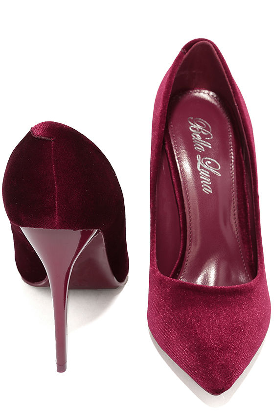 Sexy Burgundy Heels - Velvet Heels - Pointed Pumps - Velvet Pumps - $36.00