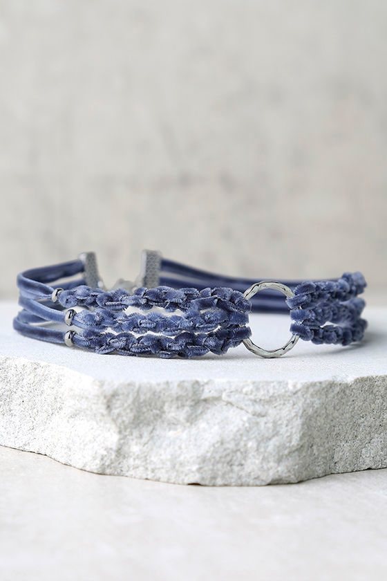 Chic Slate Blue Necklace - Choker Necklace - Velvet Necklace - O-Ring ...