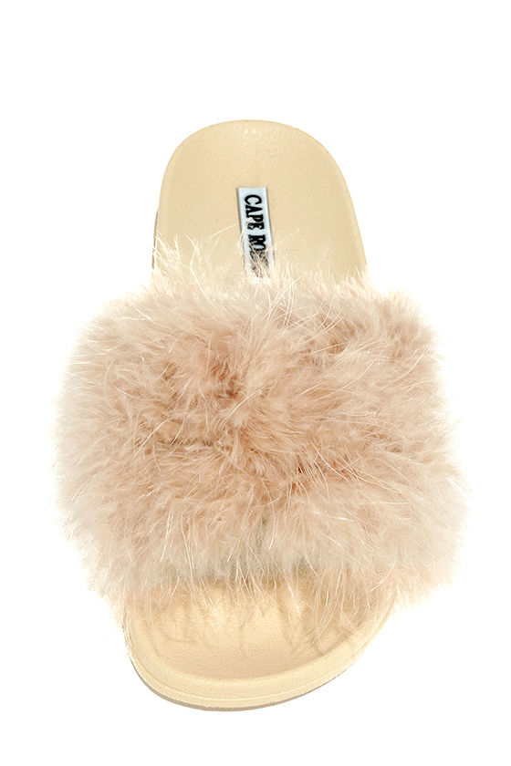 Chic Nude Slide Sandals - Feather Slide Sandals - Nude Slides - $23.00