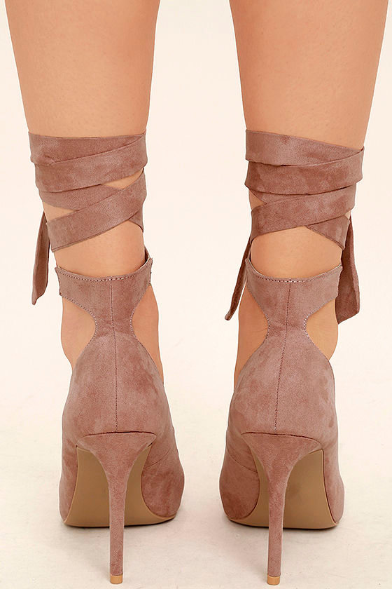 Chic Mauve Heels - Vegan Suede Heels - Pointed Pumps - Leg Wrap Heels ...