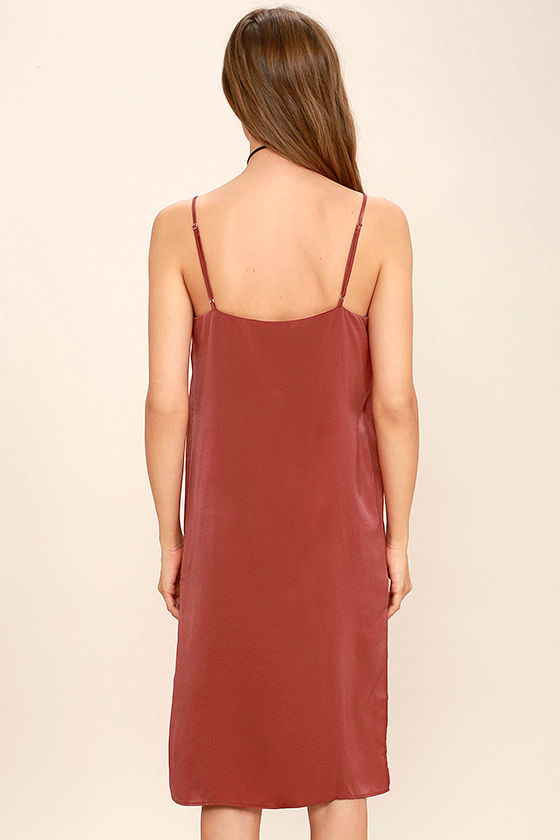 Sexy Rust Red Dress - Satin Slip Dress - Satin Shift Dress - $48.00
