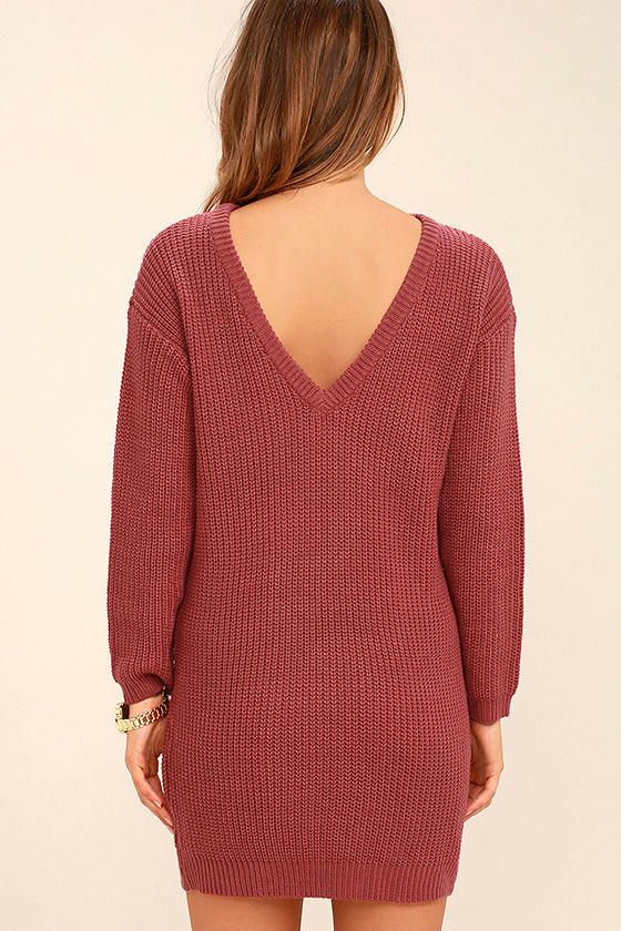 Sexy Rust Red Dress - Sweater Dress - Backless Dress - $58.00