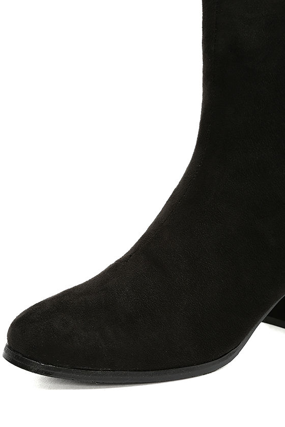 Cute Black Mid-Calf Boots - Studded Boots - Vegan Suede Boots