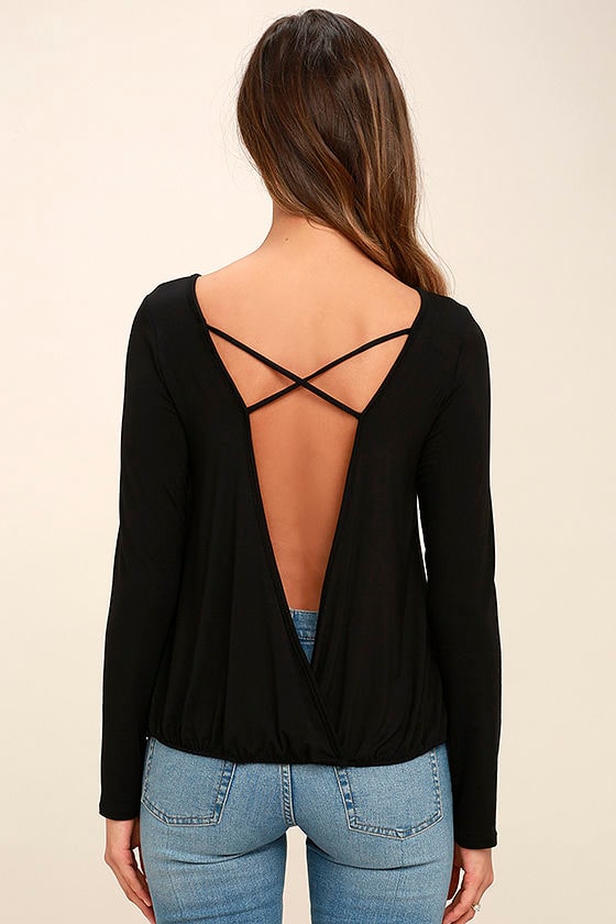 Chic Black Top - Backless Top - Long Sleeve Top - $34.00