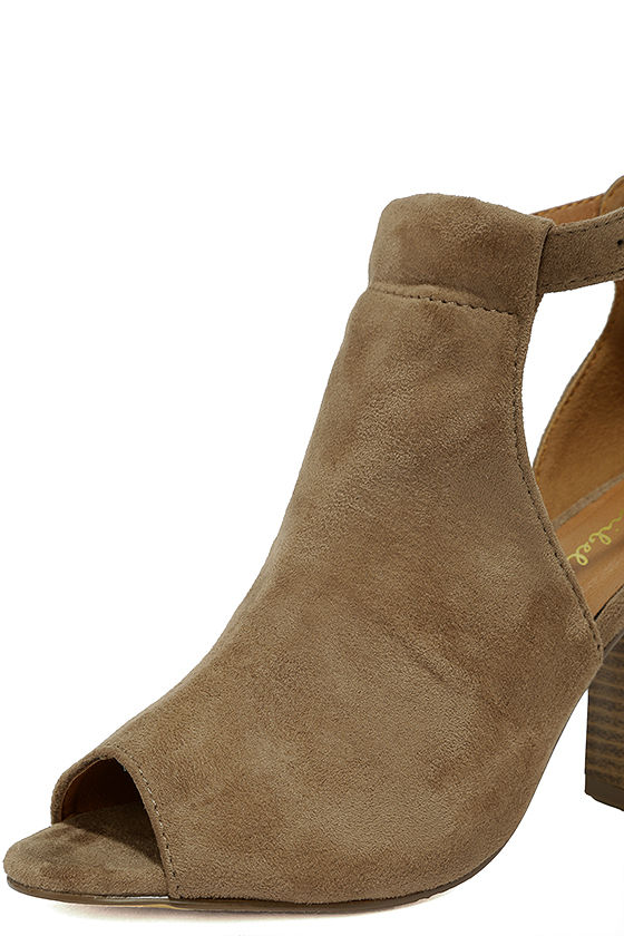 Taupe Peep-Toe Booties - Ankle Booties - Vegan Suede Booties