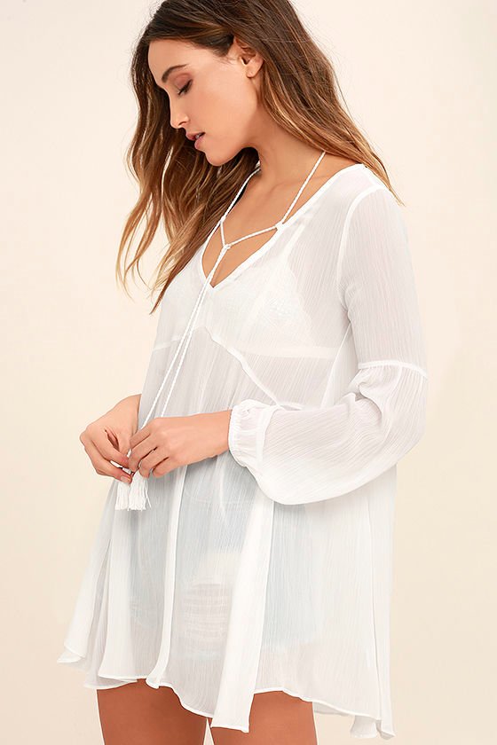 Chic White Top - Sheer Top - Long Sleeve Top - Peasant Top - $48.00