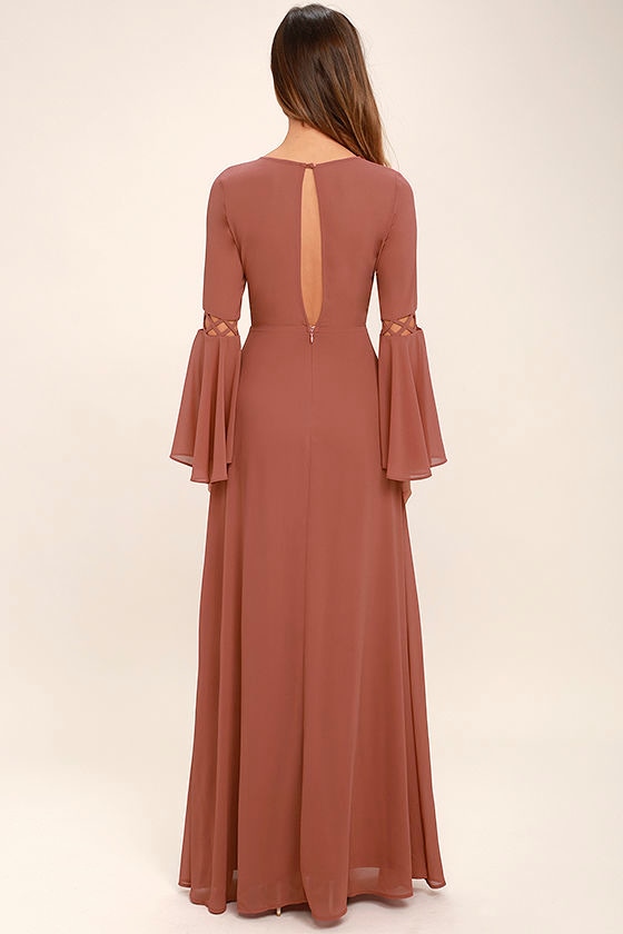 Lovely Rusty Rose Dress - Long Sleeve Dress - Maxi Dress - Cutout Dress ...
