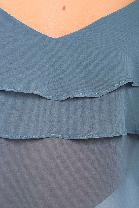 Cute Slate Blue Top - Off-the-Shoulder Top - Ruffled Blouse - $38.00