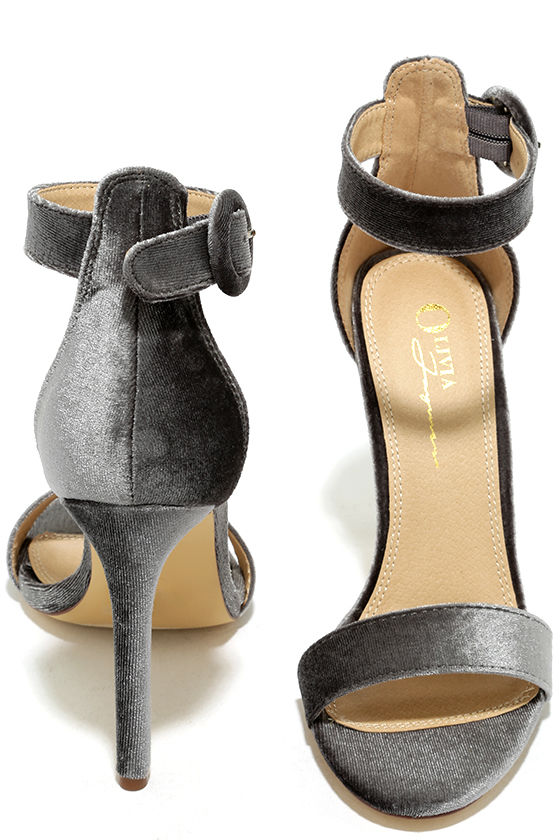 Sexy Grey Heels - Velvet Heels - Ankle Strap Heels - $27.00