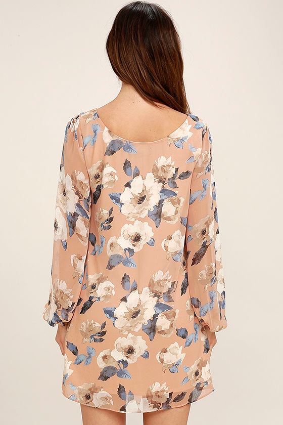Lovely Blush Dress - Floral Print Dress - Long Sleeve Dress - Shift ... Lovely Blush Dress - Floral Print Dress - Long Sleeve Dress - Shift ...