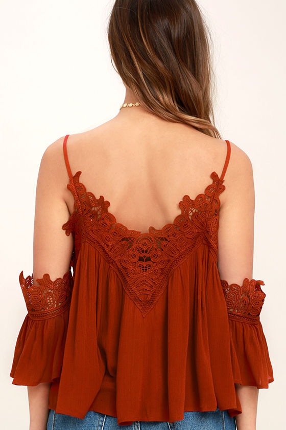Boho Rust Red Top - Lace Top - Off-the-Shoulder Top - Crochet Top - $48.00