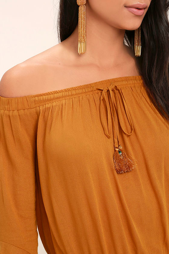 Fun Burnt Orange Top - Off-the-Shoulder Top - Bell Sleeve Top - Crop ...