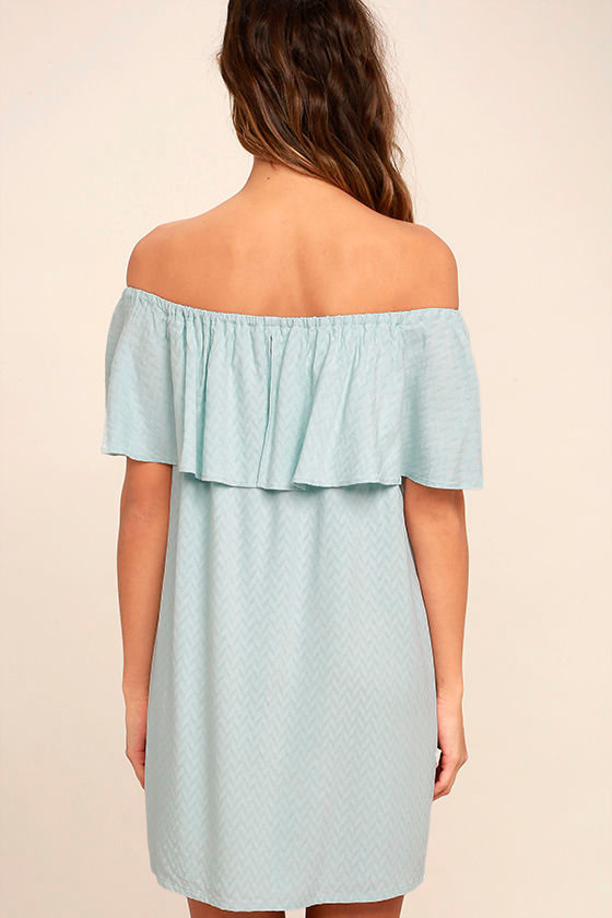 Chic Light Blue Dress - Off-the-Shoulder Dress - Blue Shift Dress - $64.00
