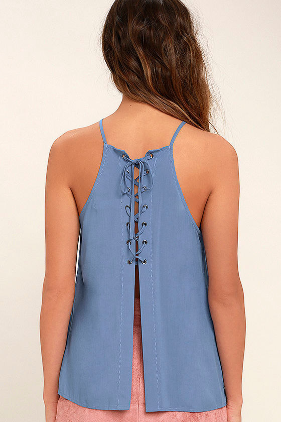 Cool Denim Blue Top - Lace-Up Top - Tank Top - $29.00