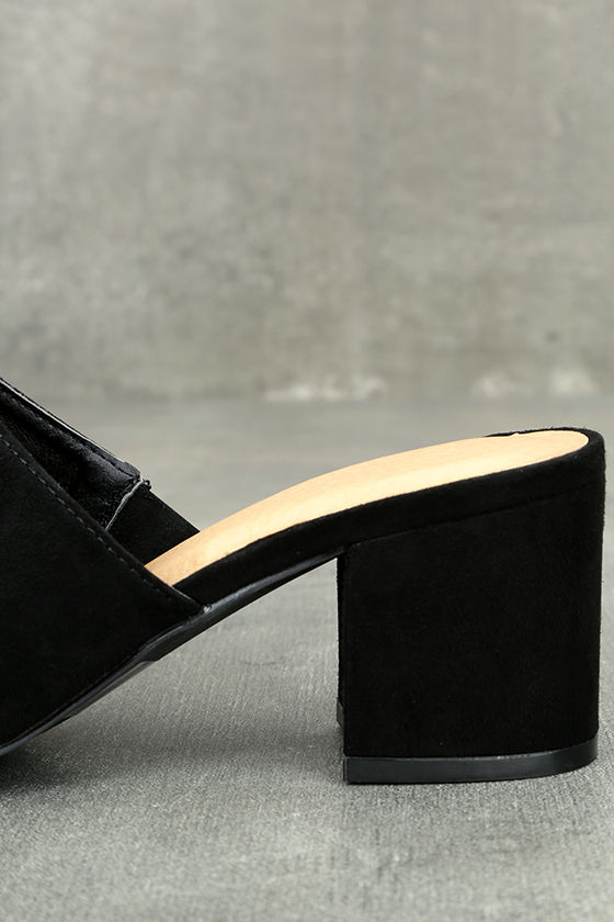 Chic Black Heels - Vegan Suede Mules - Black Mules - Peep-Toe Mules ...
