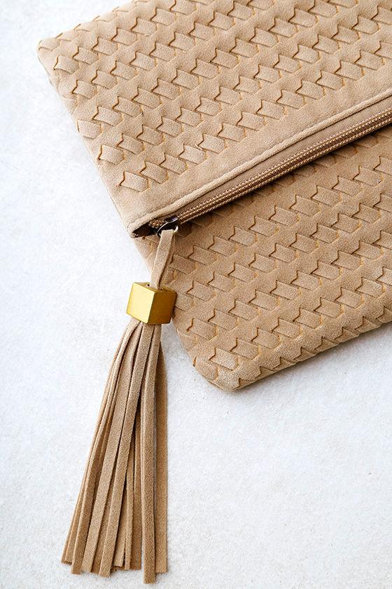 Chic Beige Clutch - Vegan Suede Clutch - Fold Over Clutch - $33.00