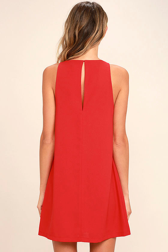 Chic Red Dress - Red Shift Dress - Gold Bar Dress - $46.00
