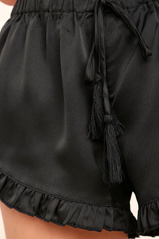 Cozy Black Satin Shorts - Black Sleep Shorts - Satin PJ Shorts - $34.00