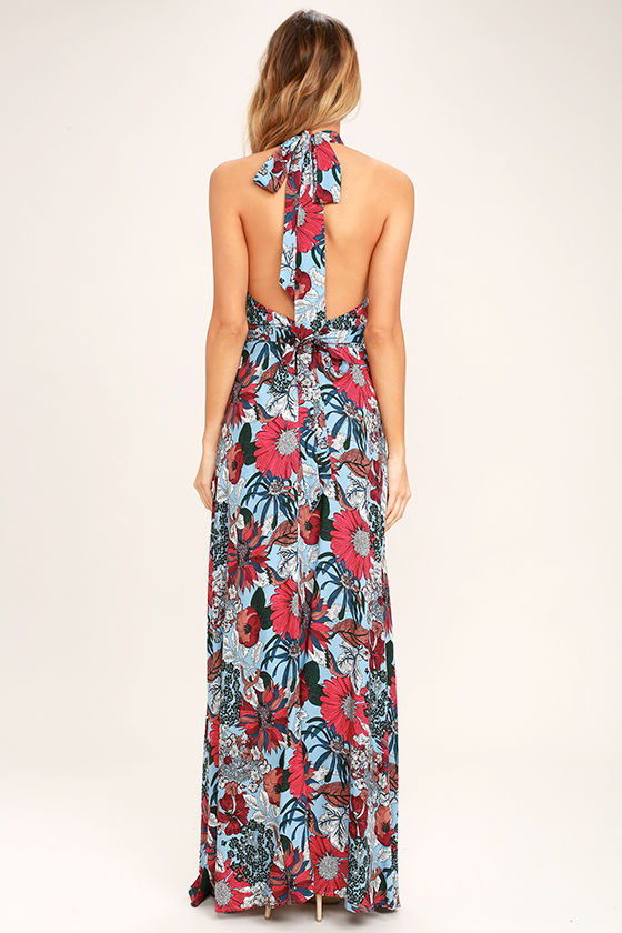 Lovely Light Blue Dress - Floral Print Dress - Maxi Dress - $58.00