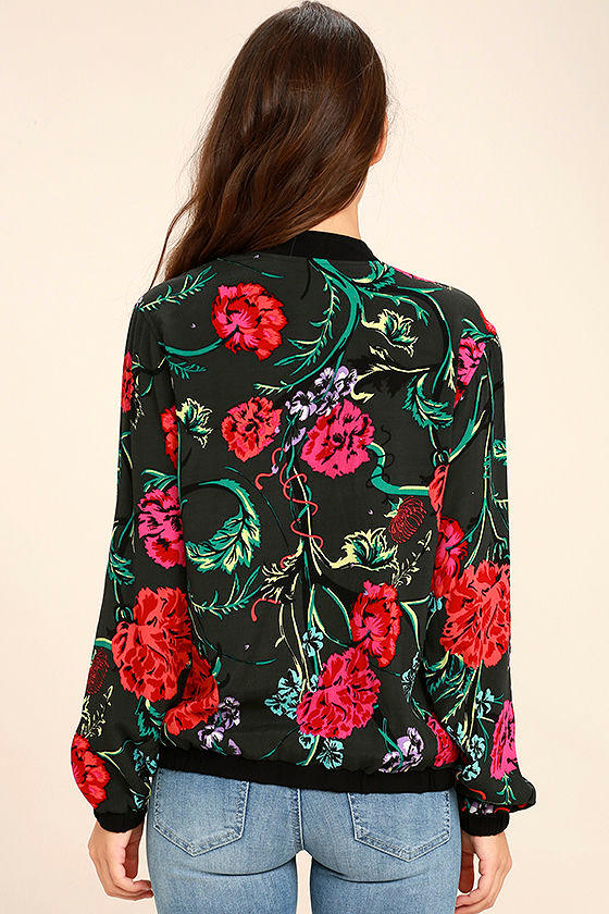 Obey Jinx Jacket Black Floral Print Jacket Reversible Bomber Jacket 5586