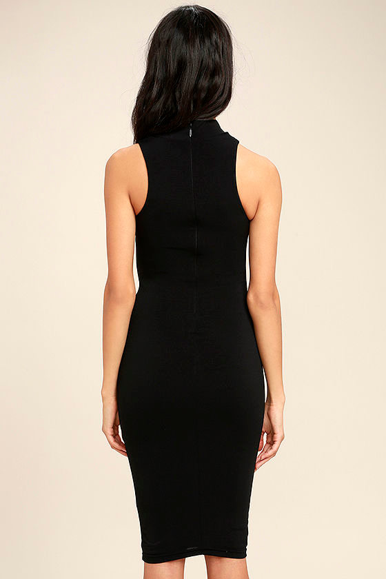 Chic Black Dress - Bodycon Dress - Midi Dress - Mock Neck Dress - $44.00