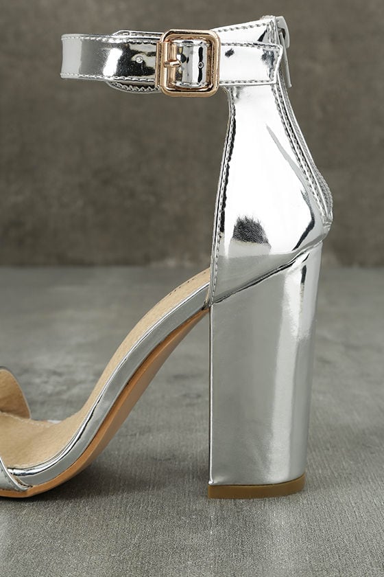 Sexy Silver Heels Silver Patent Heels Silver Ankle Strap Heels 3900