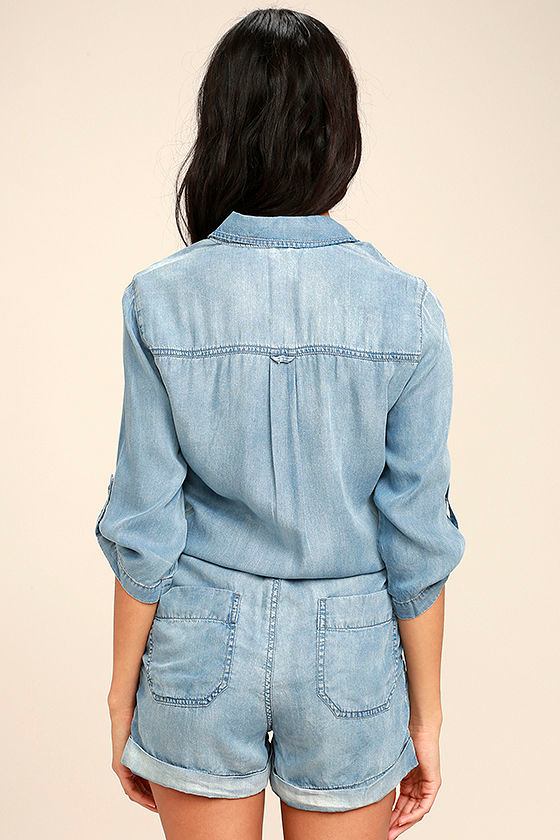 Cute Chambray Romper - Button-Up Romper - Tencel Romper - $88.00