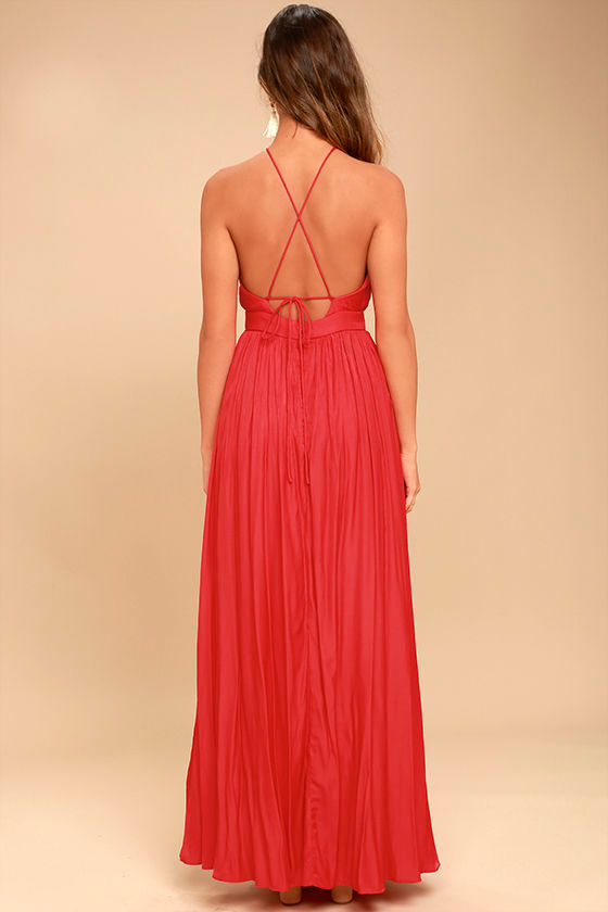 Lovely Red Dress - Maxi Dress - Halter Dress - $94.00