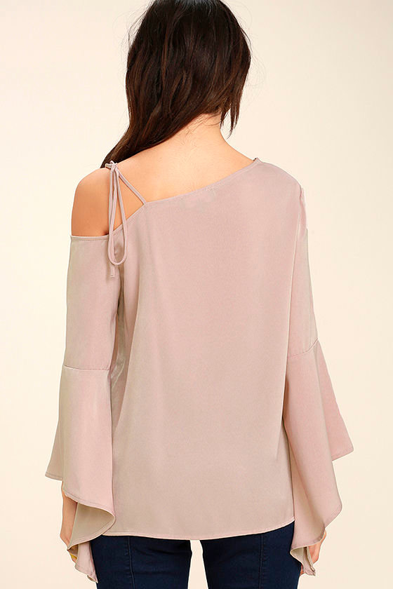 Chic Mauve Top - Asymmetrical Top - One Shoulder Top - Bell Sleeve Top ...