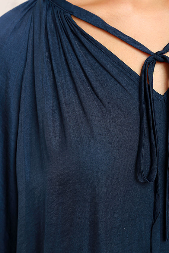 Chic Navy Blue Top Long Sleeve Top Peasant Top 46 00