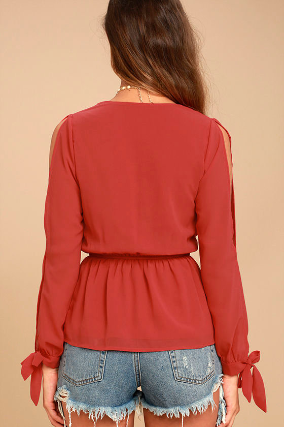Lovely Red Top - Long Sleeve Top - Peplum Top - $43.00