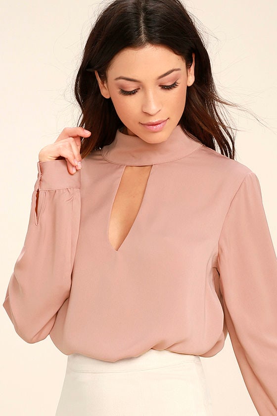Chic Mauve Pink Top Long Sleeve Top Mock Neck Top 43 00