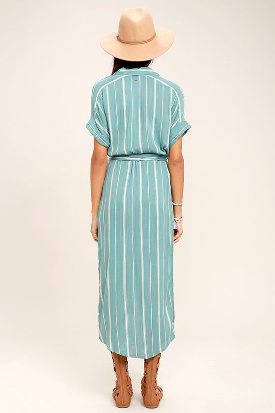 O'Neill Alexandra Dress - Striped Shirt Dress - Turquoise Blue Dress ...