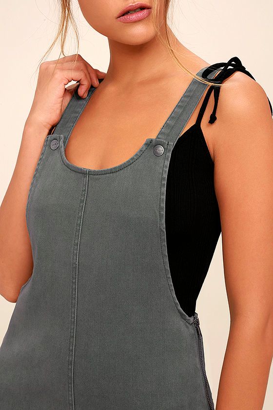 RVCA Oxley Overall Dress - Grey Dress - Grey Overall Dress - $65.00