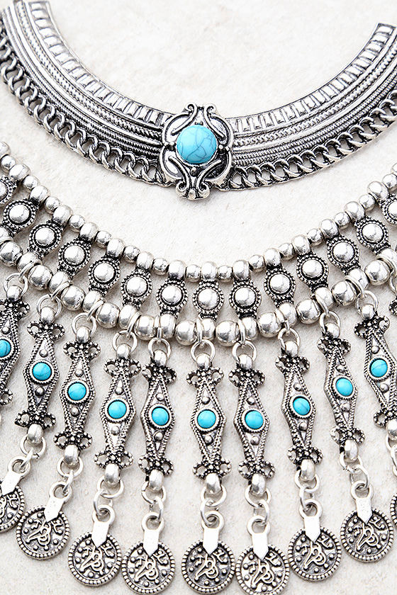 Lovely Silver Statement Necklace - Turquoise and Silver Necklace ... Lovely Silver Statement Necklace - Turquoise and Silver Necklace ...