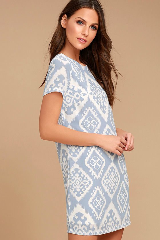 Cute Print Dress - Light Blue Print Dress - Shift Dress