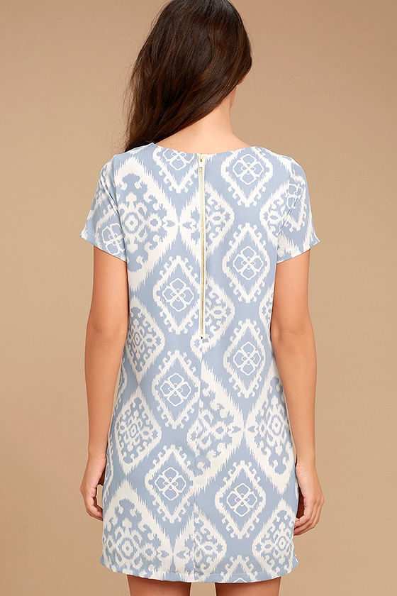 Cute Print Dress - Light Blue Print Dress - Shift Dress