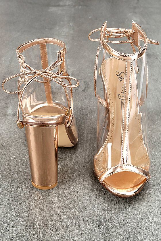 Chic Rose Gold Booties - Lucite Booties - Peep-Toe Booties - $45.00