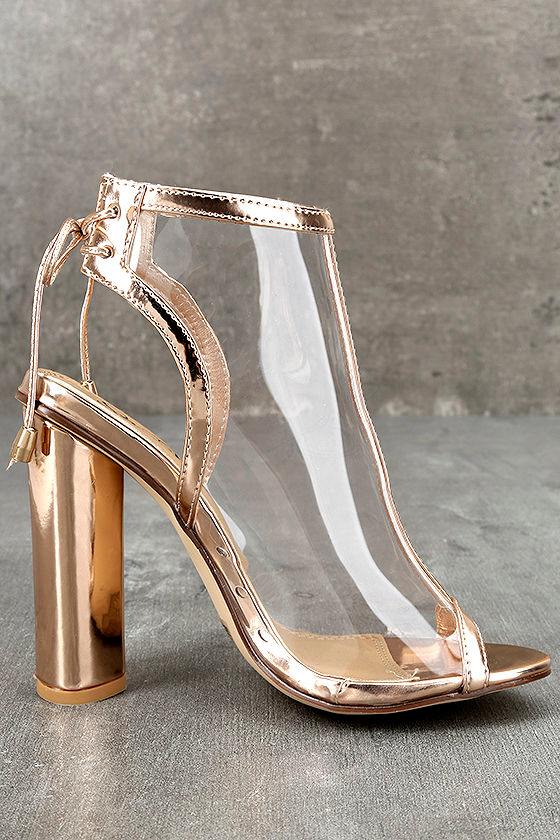 Chic Rose Gold Booties - Lucite Booties - Peep-Toe Booties - $45.00