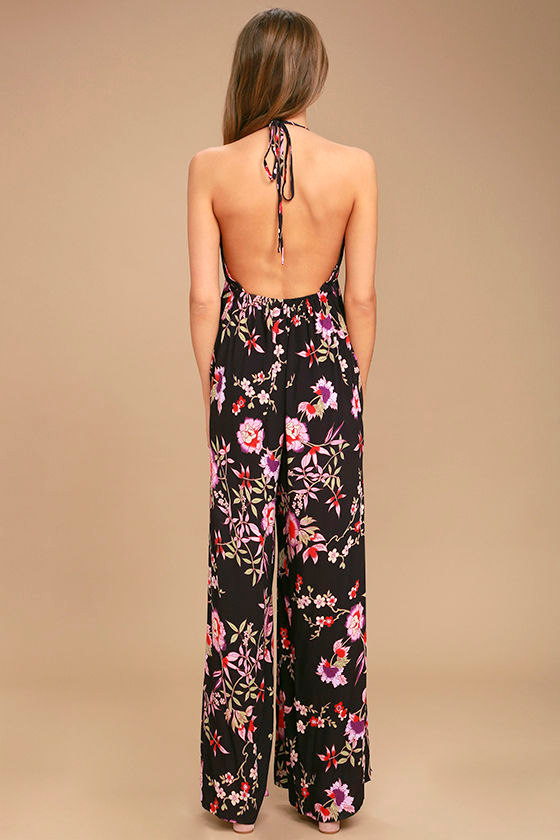 Lovely Print Jumpsuit - Purple Floral Print Jumpsuit - Halter Jumpsuit ...