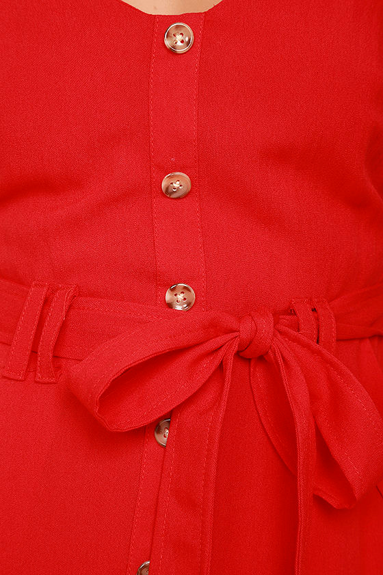 Cute Red Dress - Sleeveless Dress - Belted Dress - $54.00
