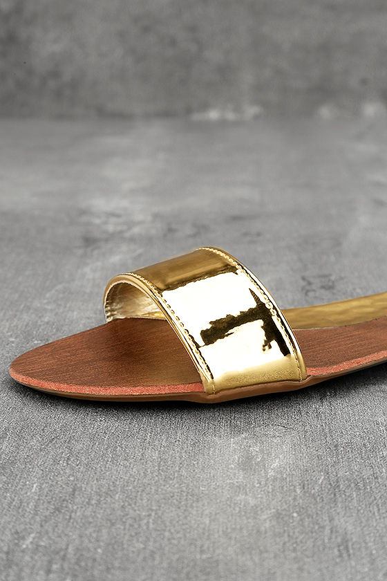 Cute Gold Sandals - Metallic Slide Sandals - Vegan Leather Slides - $17.00