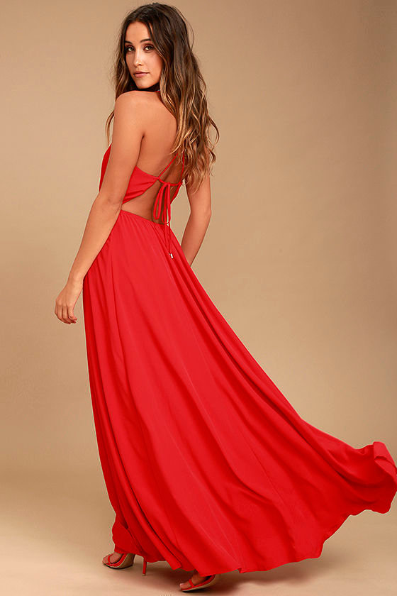Lovely Red Maxi Dress - Backless Maxi Dress - Lace-Up Maxi - $96.00