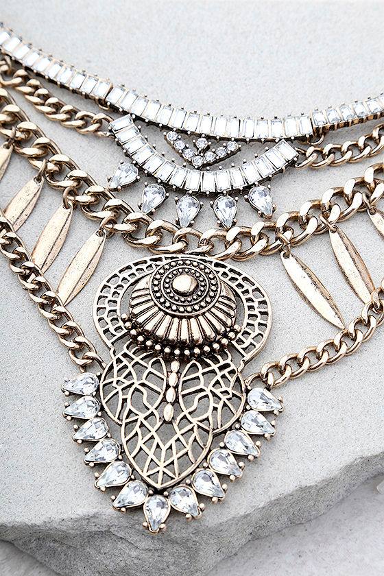 Stunning Gold Statement Necklace - Layered Gold Necklace - Rhinestone ...